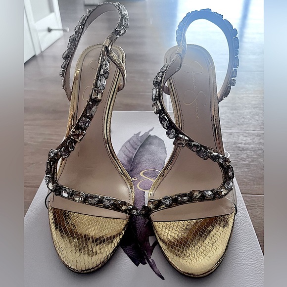 Jessica Simpson | Shoes | Gold Embellished High Heel Sandals | Poshmark
